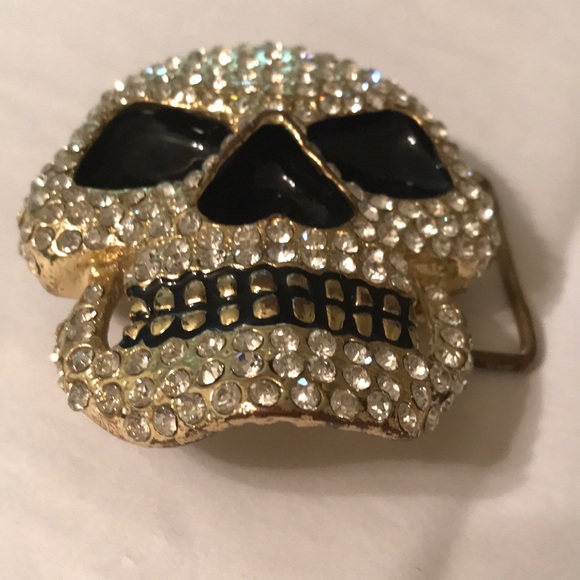 SKULL | Accessories | Heavy Skull Bling Rhinestone Gold Tone Belt ...